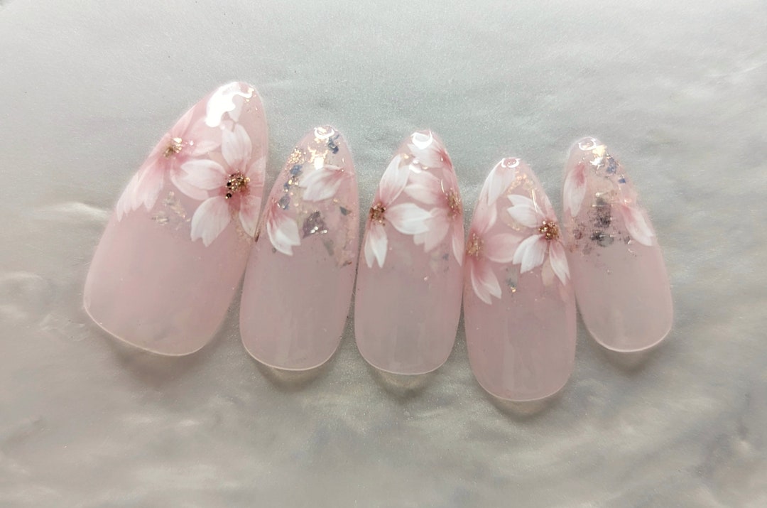 Sakura Nails, Cherry Blossom Nails, Japanese Nails, Prees on Nails ...