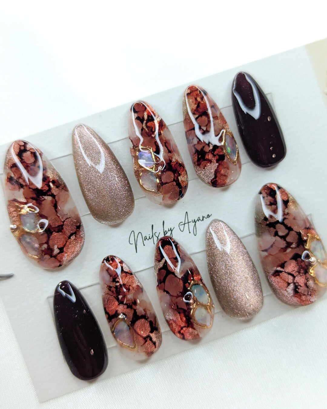 Gemstone Nails, Ink Nails, Marble Nails, Press on Nails, Hand Painted ...