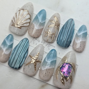 Ocean Nails, Shell Nails, Summer Nails, Beach Nails, Press on Nails, - Etsy