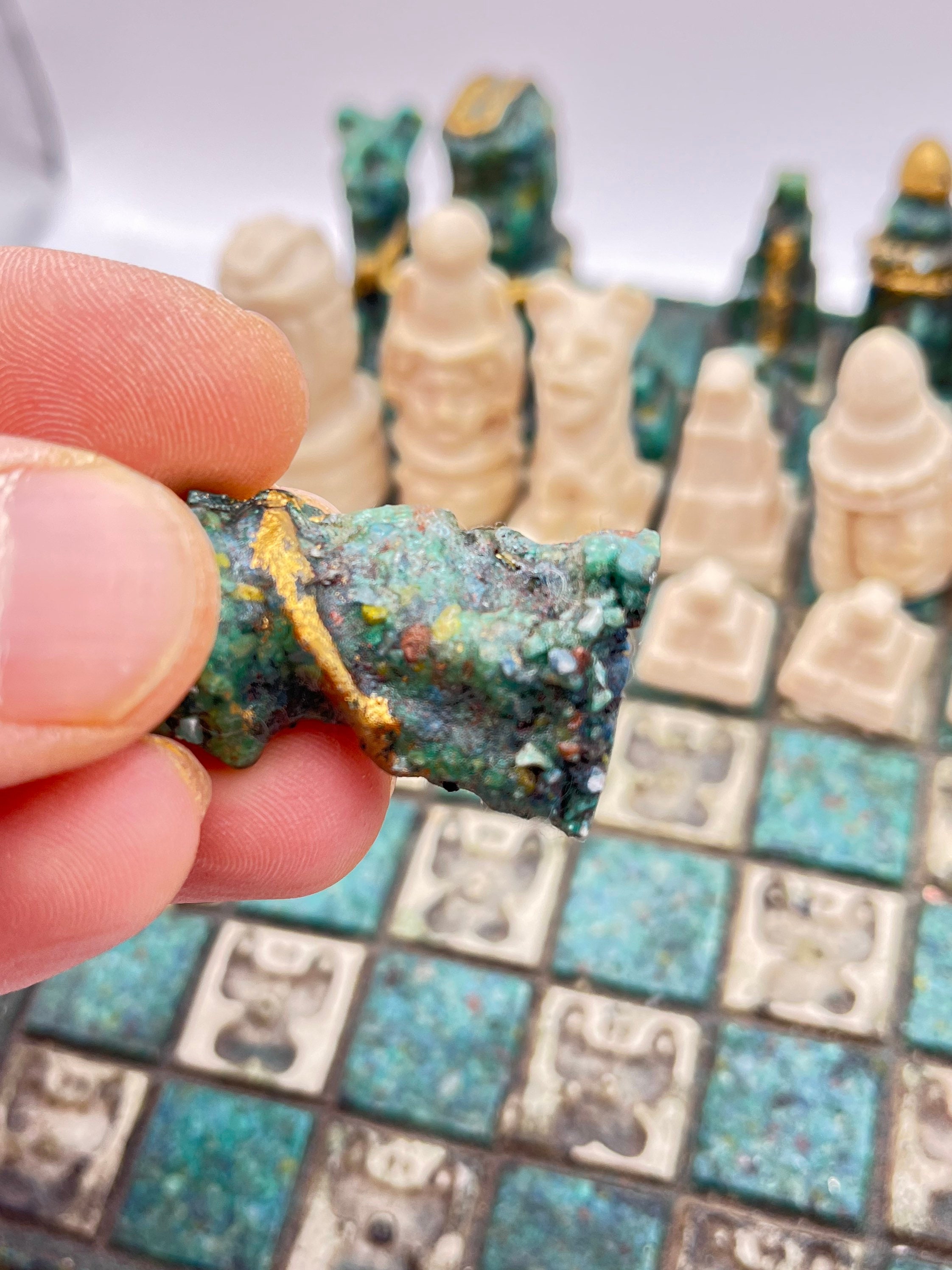 Aztec/mayan Crushed Stone and Resin Chess Set - Etsy