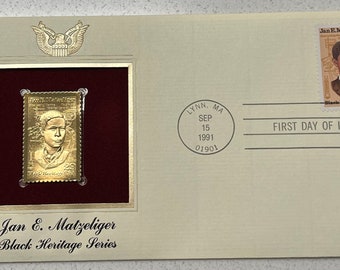 First Day Of Issue Black Heritage Jan E 1991 Matzeliger 22kt Gold ...