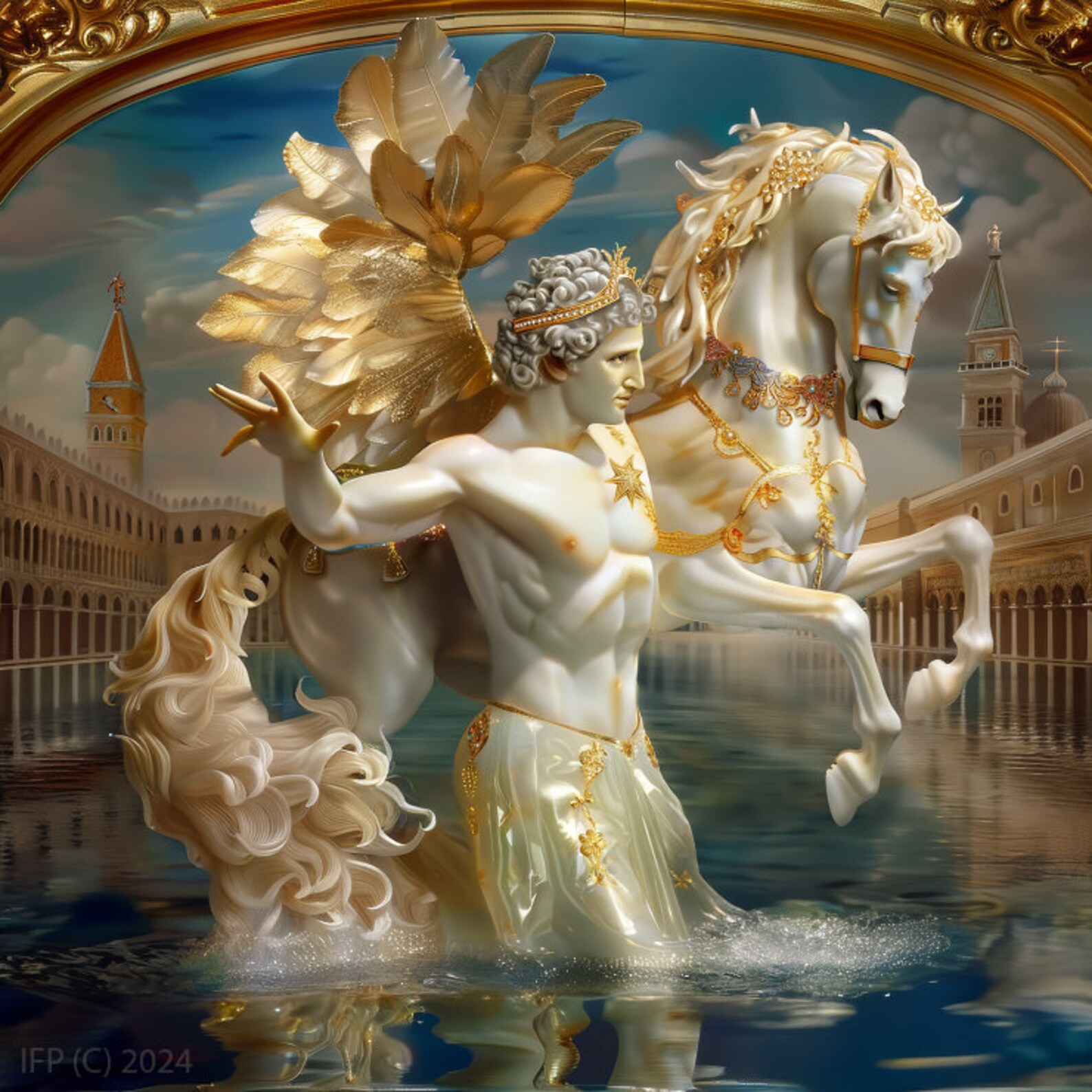 Venetian Water God and Pegasus Wall Art Mythic Italian Fine Art Print ...