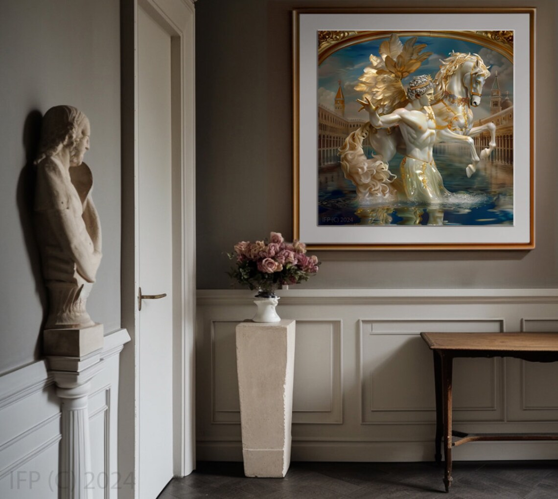 Venetian Water God and Pegasus Wall Art Mythic Italian Fine Art Print ...
