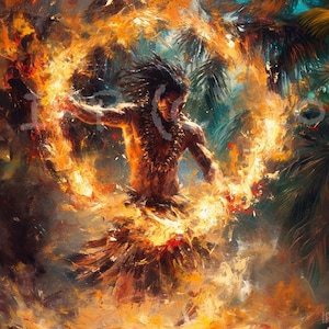 Samoa's Blaze: an Impressionistic Portrait of Polynesian Fire Dance - Etsy