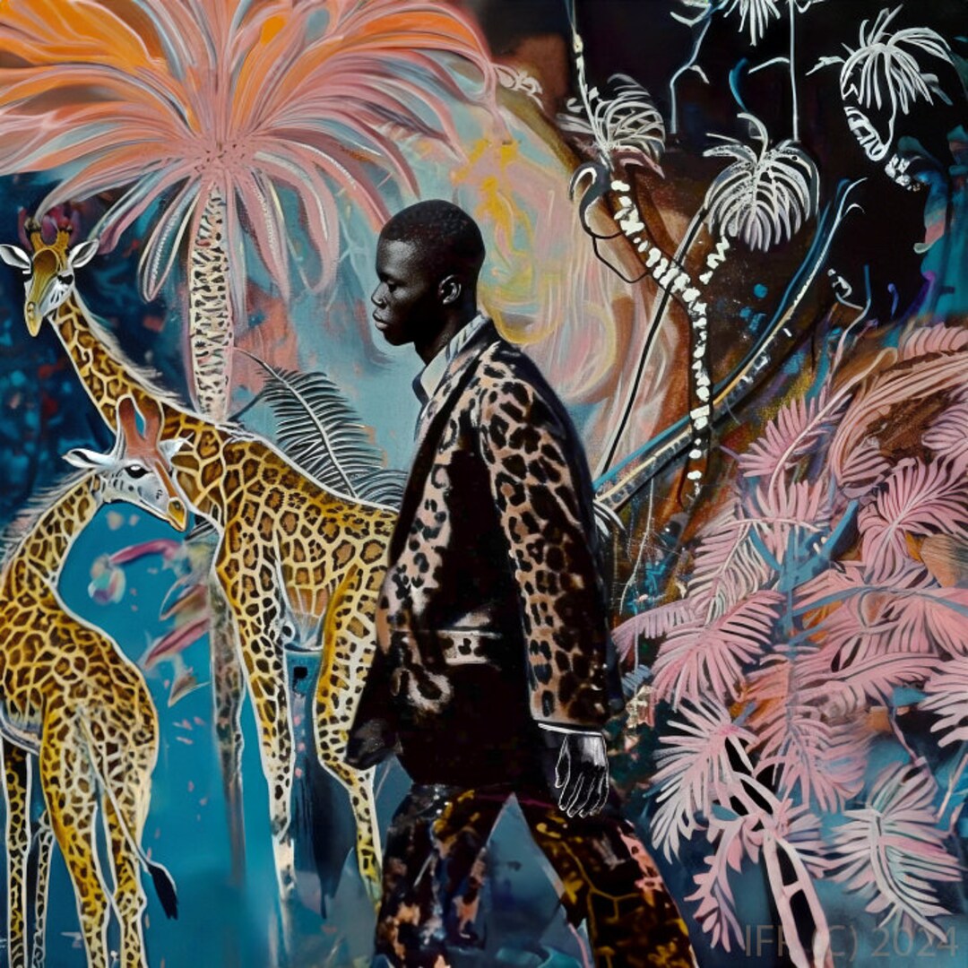Contemporary African Chalk Tale of Giraffes and the Young Leopard ...