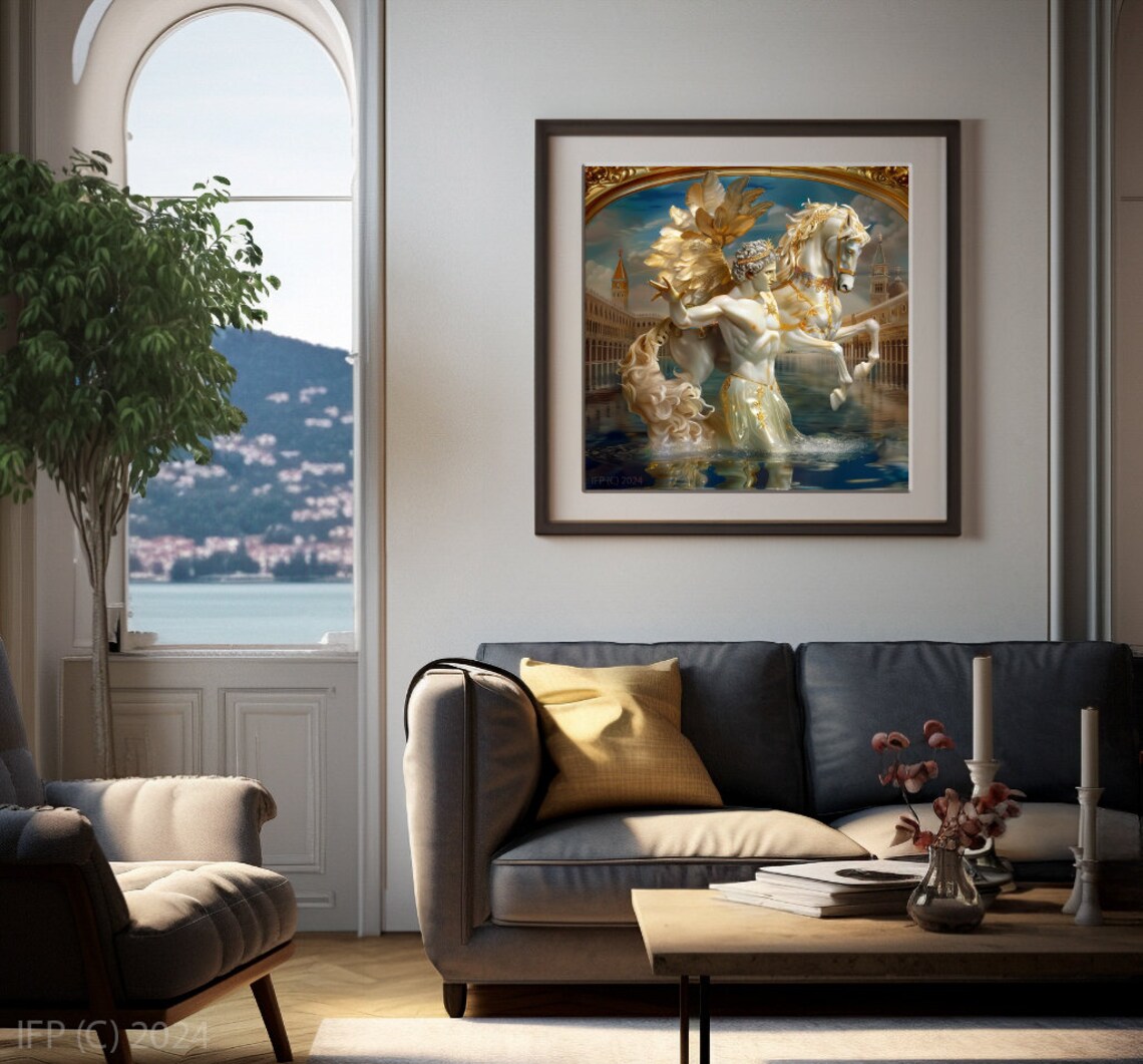 Venetian Water God and Pegasus Wall Art Mythic Italian Fine Art Print ...