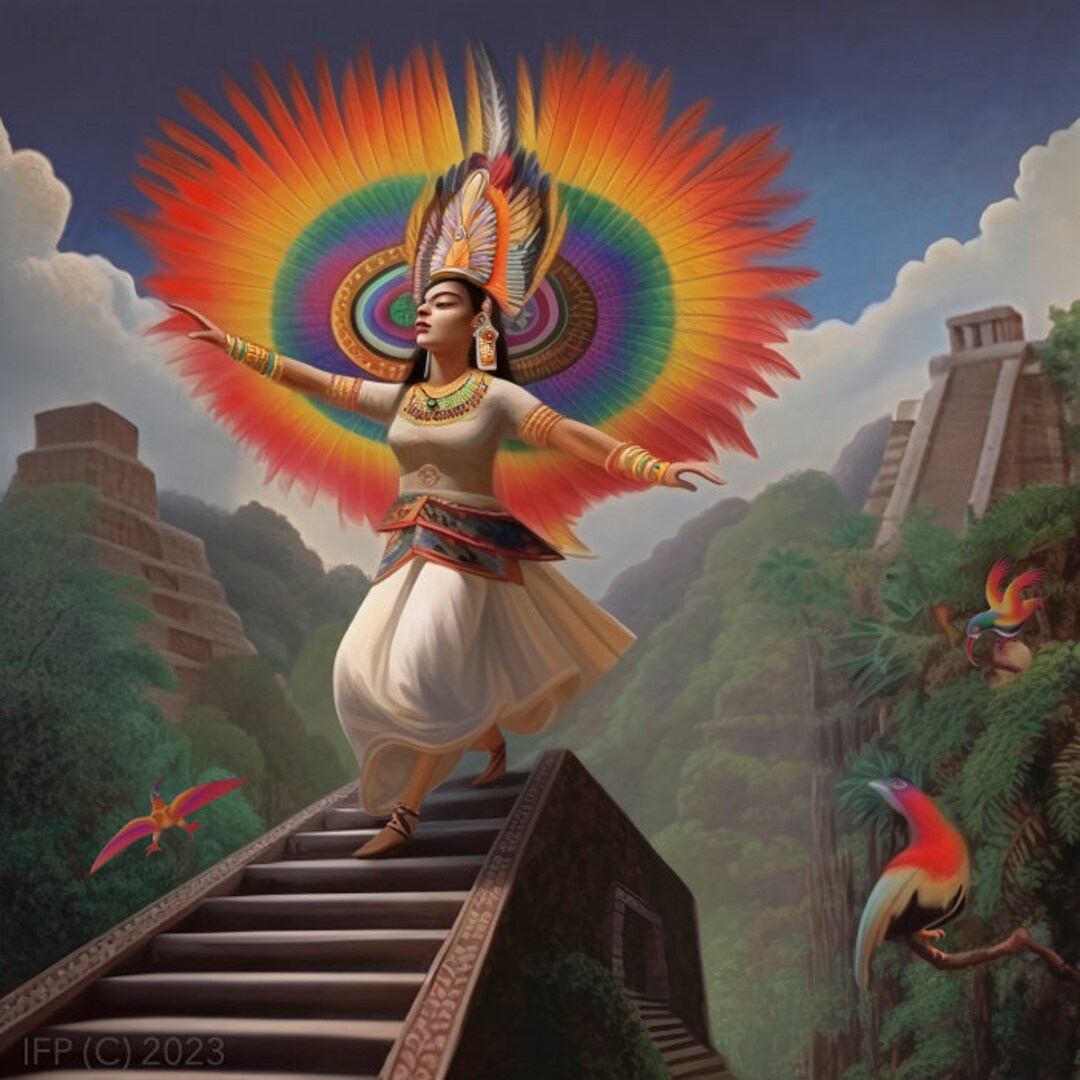 Graceful Mayan Goddess Blessing the Passing of a Mexico Flood - Etsy