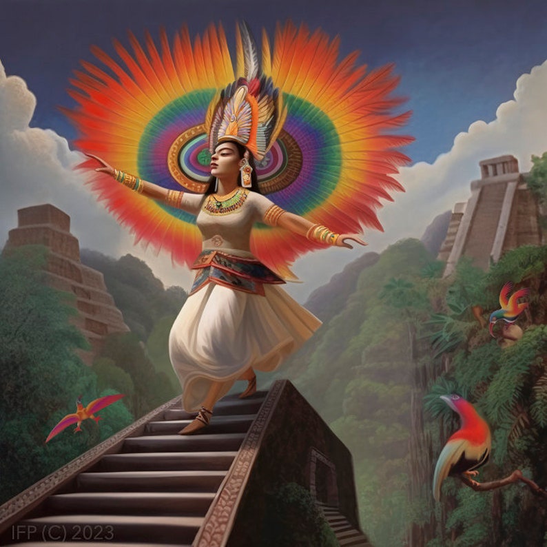Graceful Mayan Goddess Blessing the Passing of a Mexico Flood - Etsy