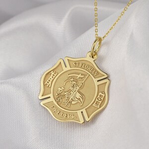 14K Real Solid Gold Firefighter Pendant, Personalized Firefighter Charm ...