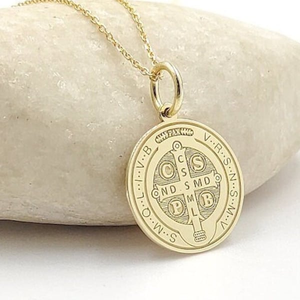 14k Solid Gold Saint Benedict Necklace - Etsy
