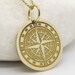 14K Real Gold Compass Disc Pendant, 14K Solid Gold Compass Necklace ...