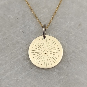 Real 14k Solid Gold Sun Necklace, Personalized Engraved Gold Sun ...