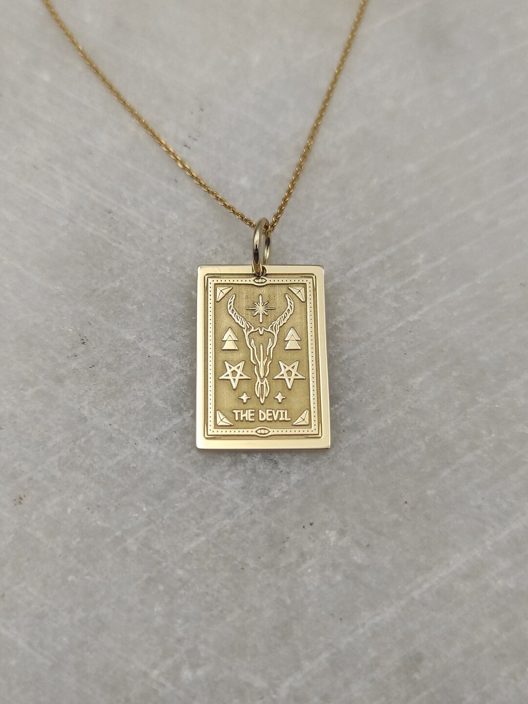 14K Gold the Devil Tarot Card Pendant, Gold Devil Jewelry for Women ...
