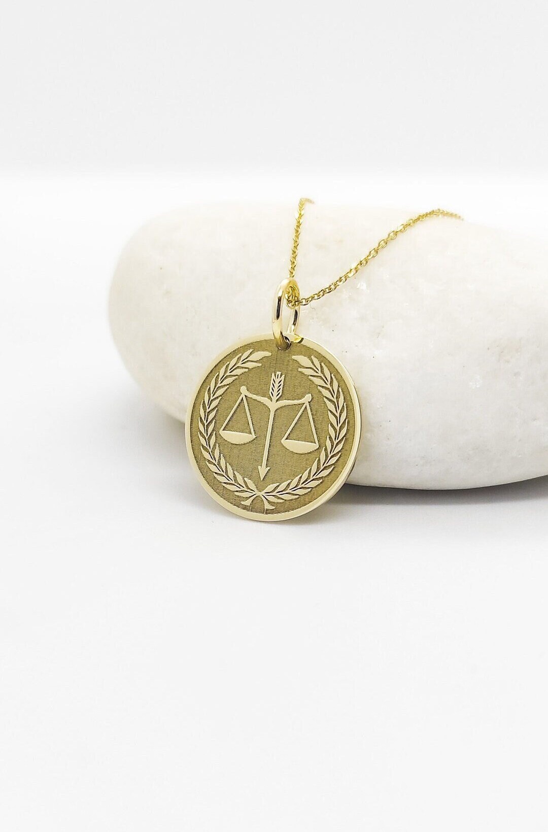 14K Solid Gold Scales of Justice Necklace, Lawyer Pendant, Dainty Scale ...