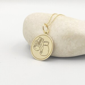 14K Real Solid Gold Boxing Gloves Pendant, Gold Boxing Gloves Coin Necklace, Dainty Fighter Disc ...