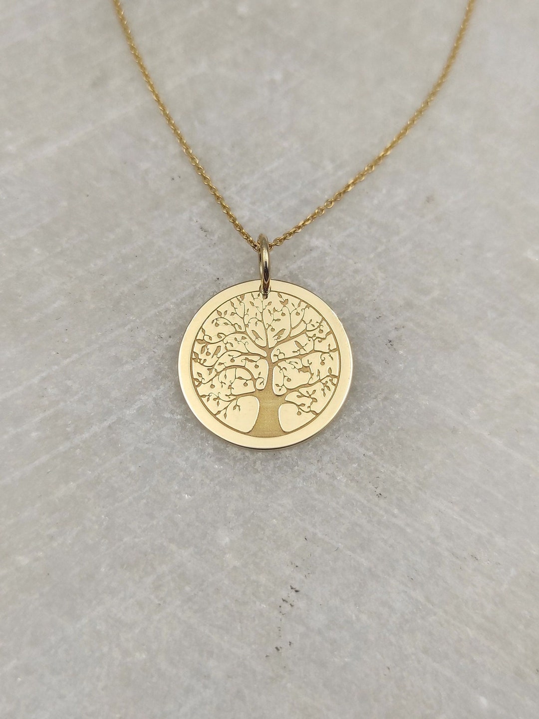 Engraved Family Tree Necklace, 14K Gold Pendant, Tree of Life Charm ...