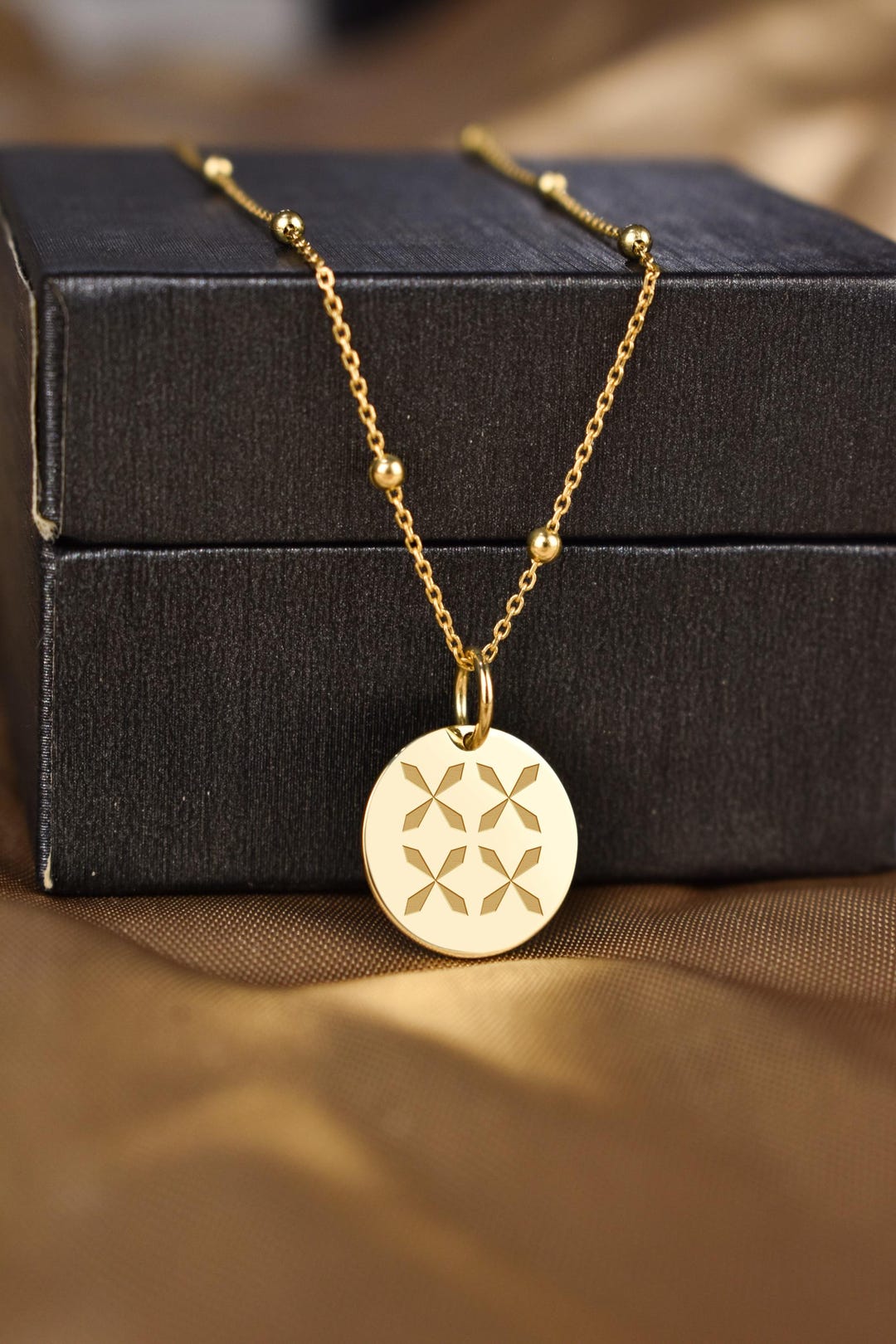 14K Solid Gold Asaawa Necklace, Adinkra Symbol Pendant, Akan Craft ...
