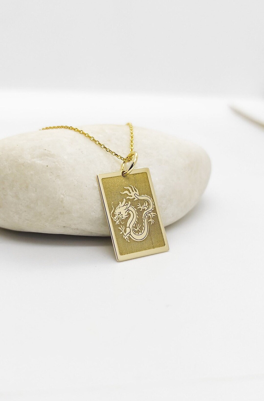 14K Gold Dragon Pendant Necklace: Engravable Chinese Charm - Etsy