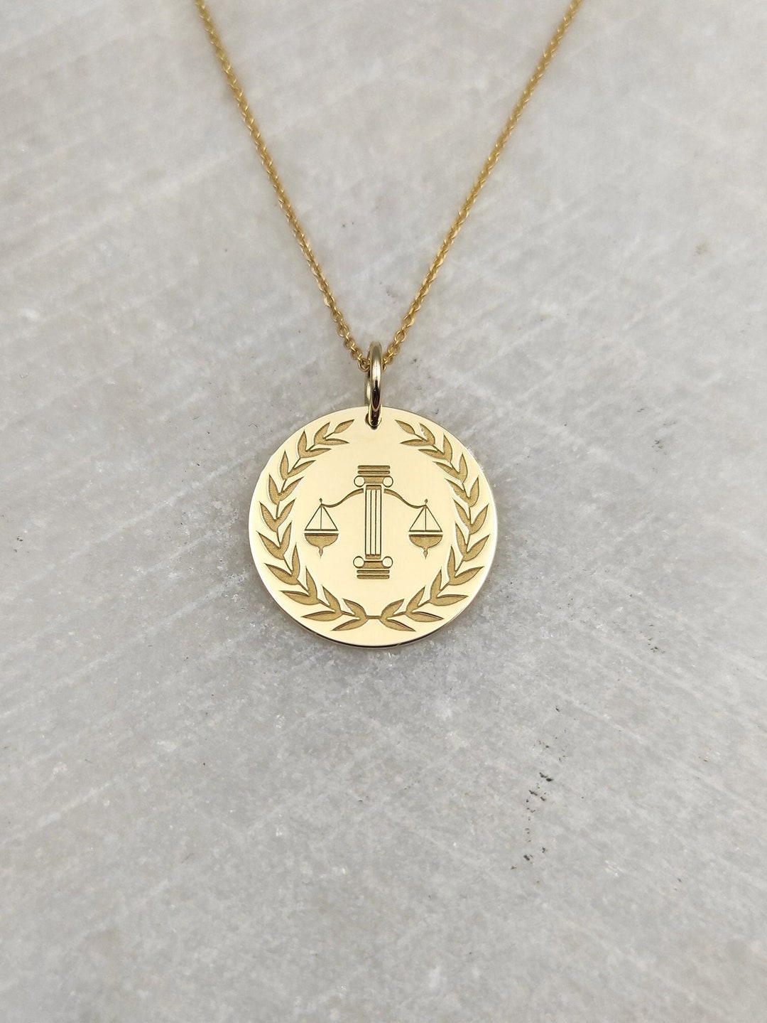 14K Solid Gold Scales of Justice Necklace, Lawyer Pendant, Dainty Scale ...