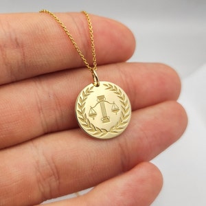 14K Solid Gold Scales of Justice Necklace, Lawyer Pendant, Dainty Scale ...