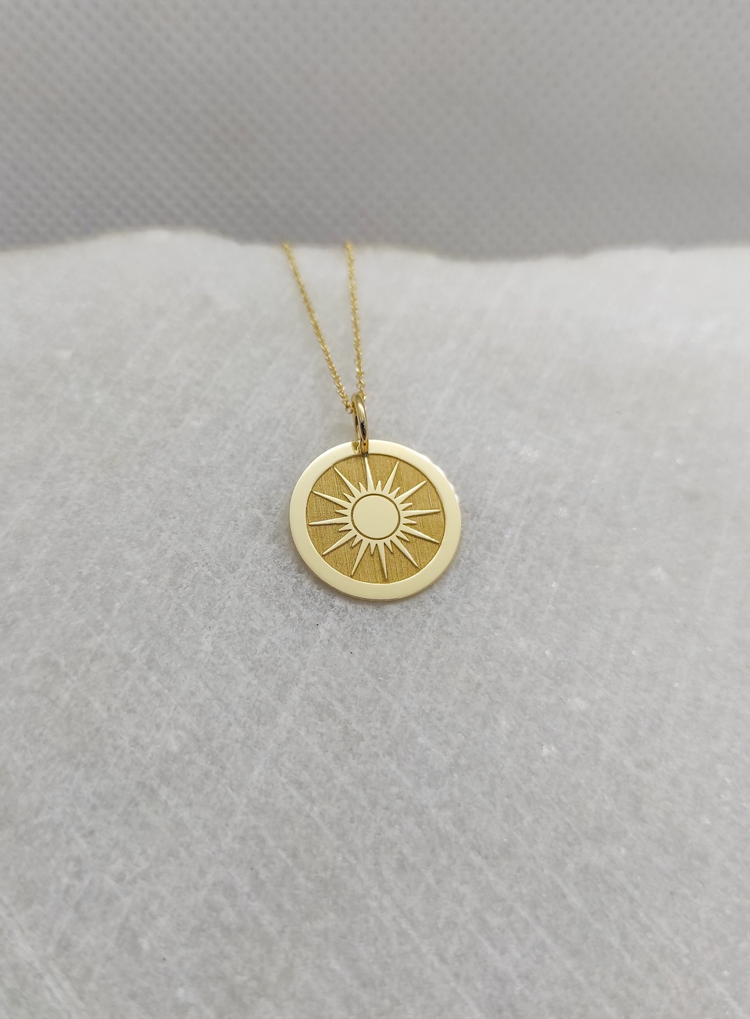 Real 14K Solid Gold Sun Necklace, Personalized Sun Pendant, Gold Coin ...