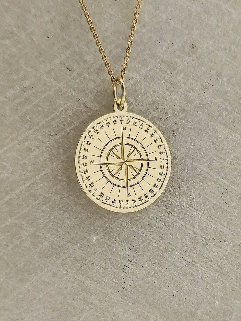 14K Solid Gold Compass Necklace Engraved Compass Jewelry - Etsy