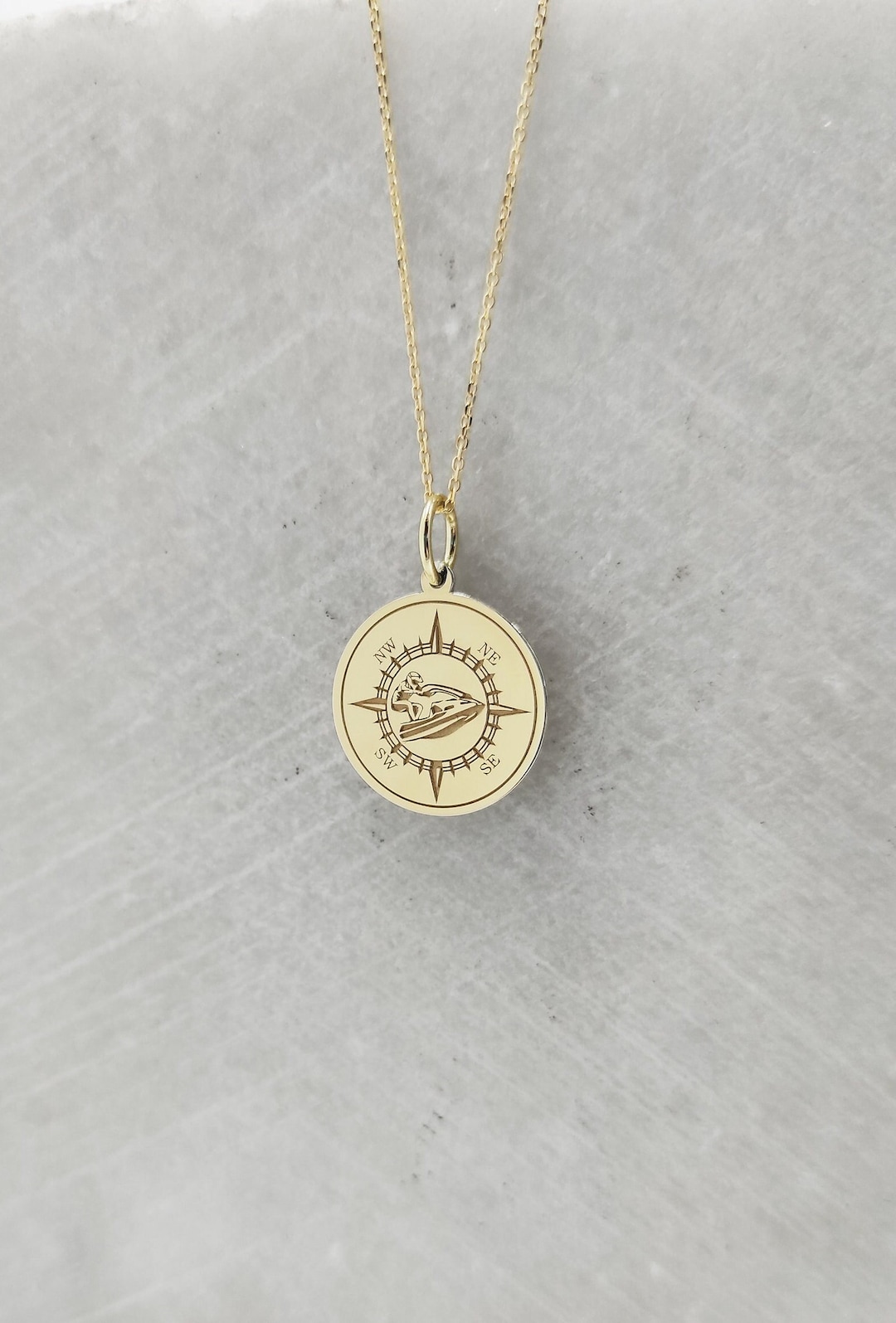 14K Solid Gold Jet Ski Pendant, Gold Coin Water Sports Pendant ...