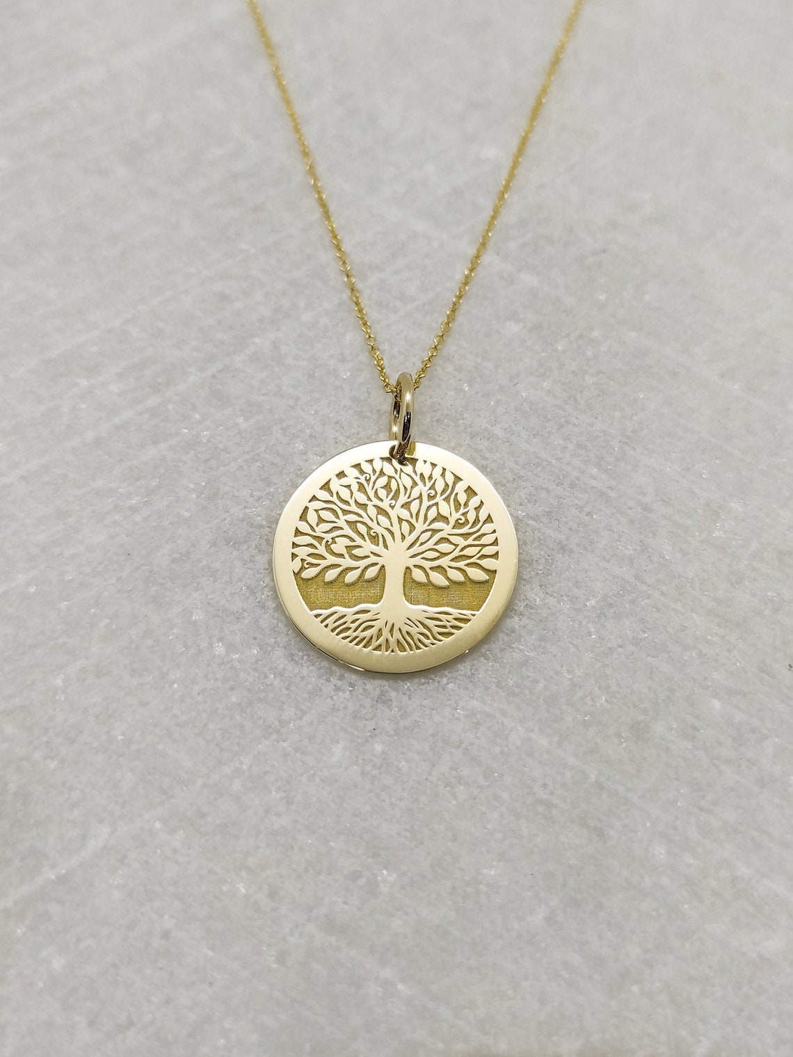 Tree Necklace 14K Solid Gold Pendant Tree of Life Charm - Etsy