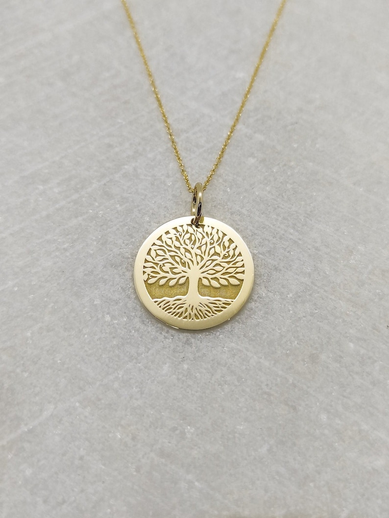 Tree Necklace 14K Solid Gold Pendant Tree of Life Charm - Etsy