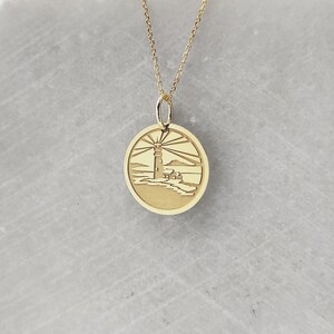 9K Solid Gold Lighthouse Pendant, Gold Disc Lighthouse Slide Necklace ...