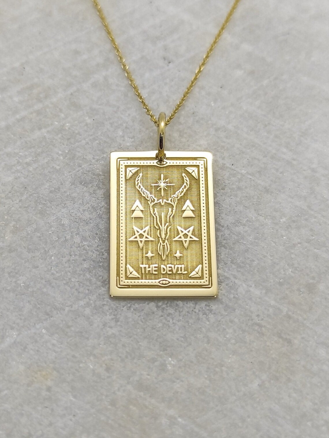 14K Gold the Devil Tarot Card Pendant Gold Devil Jewelry for - Etsy