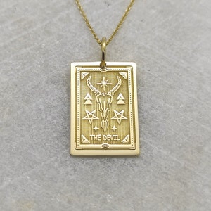 14K Gold the Devil Tarot Card Pendant Gold Devil Jewelry for - Etsy