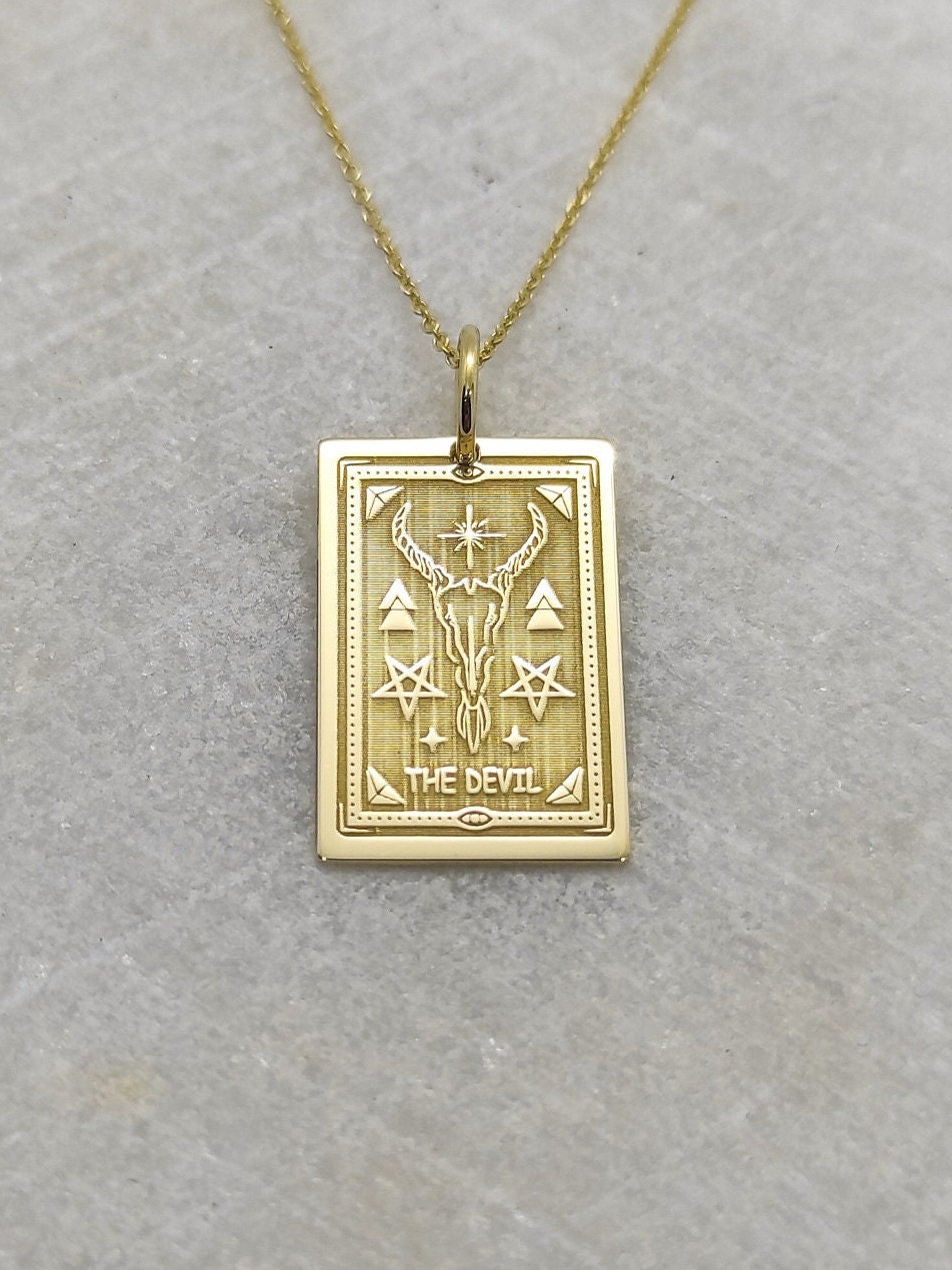 14K Gold the Devil Tarot Card Pendant Gold Devil Jewelry for - Etsy