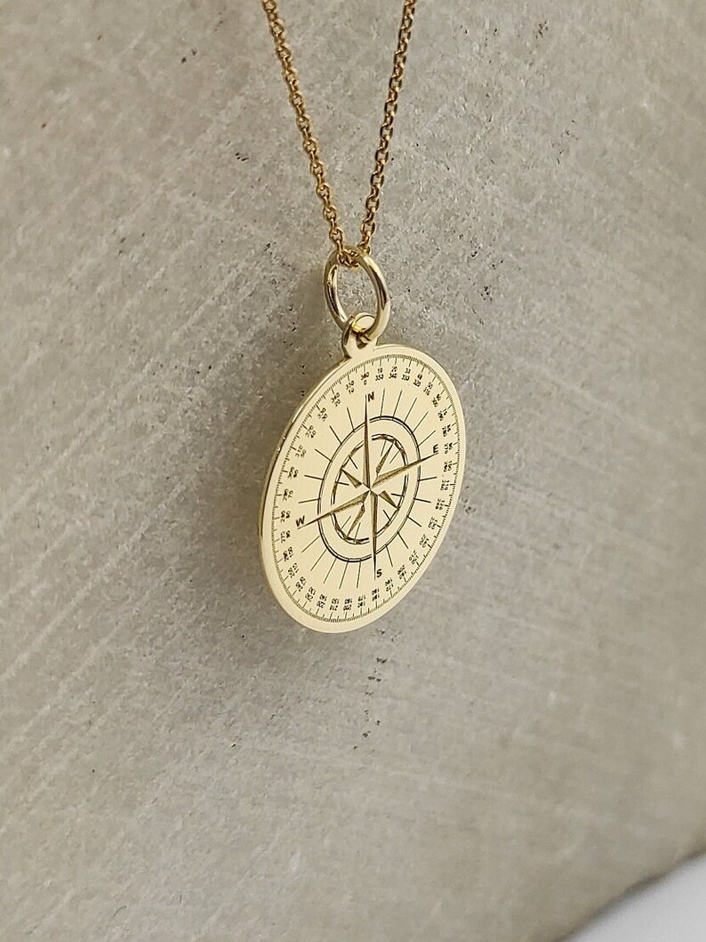 14K Solid Gold Compass Necklace Engraved Compass Jewelry - Etsy