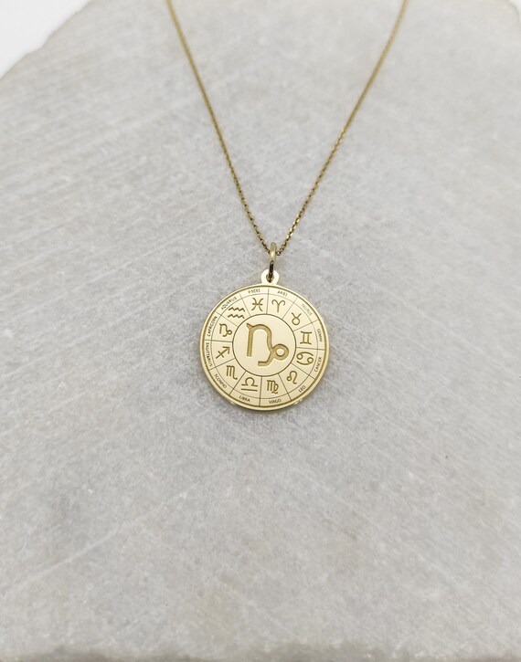 Capricorn Sign Necklace 14K Solid Gold Pendant Capricorn - Etsy