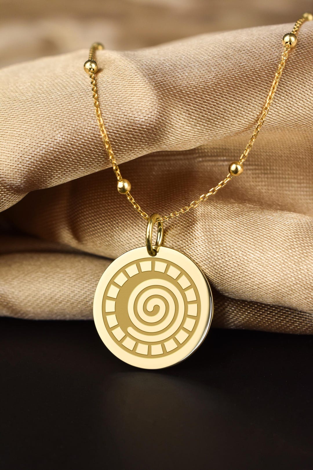 14K Solid Gold Adinkra Necklace, Owia Kokroko Symbol Pendant, African ...