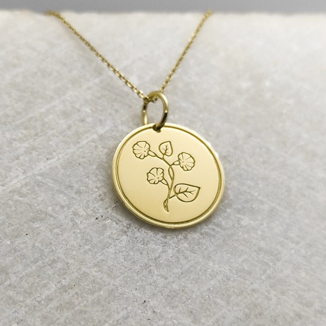 9K Solid Gold Morning Glory Birthflower Necklace, Personalized Flower ...