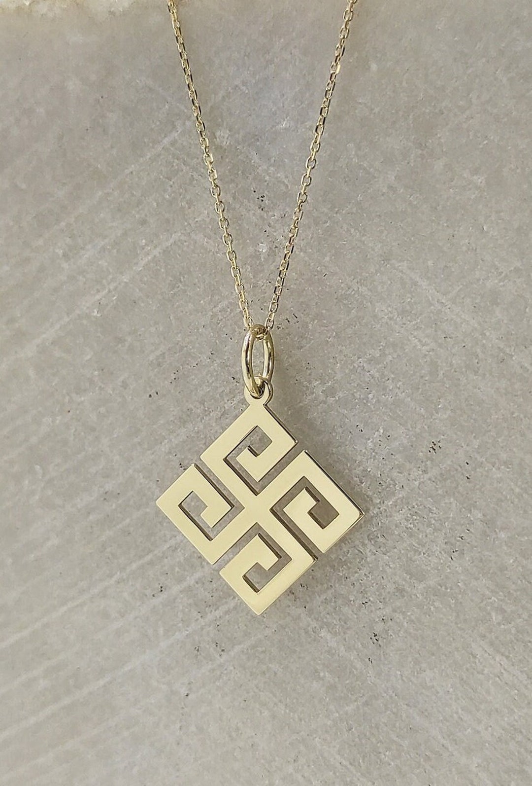 14K Solid Gold Greek Jewelry, Gold Greek Key Necklace, Ancient Greece ...