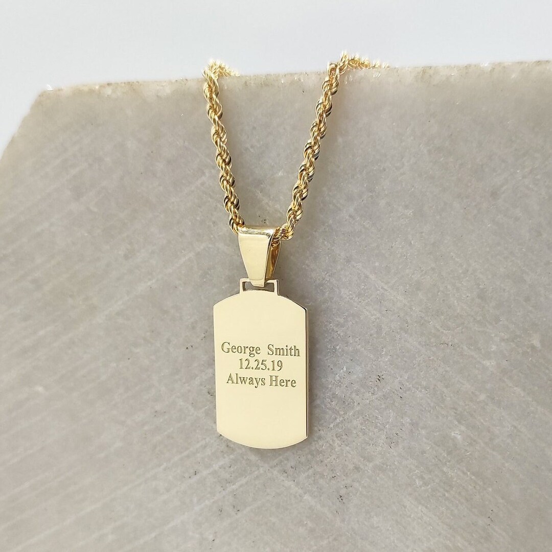 14K Gold Custom Military Dog Tag Pendant - Engraved Personalized ...