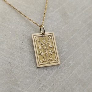 14K Gold the Devil Tarot Card Pendant, Gold Devil Jewelry for Women ...