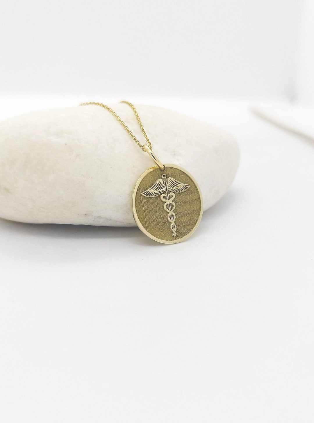 14K Real Gold Medic Disc Pendant, Medical Alert Necklace, Doctor ...