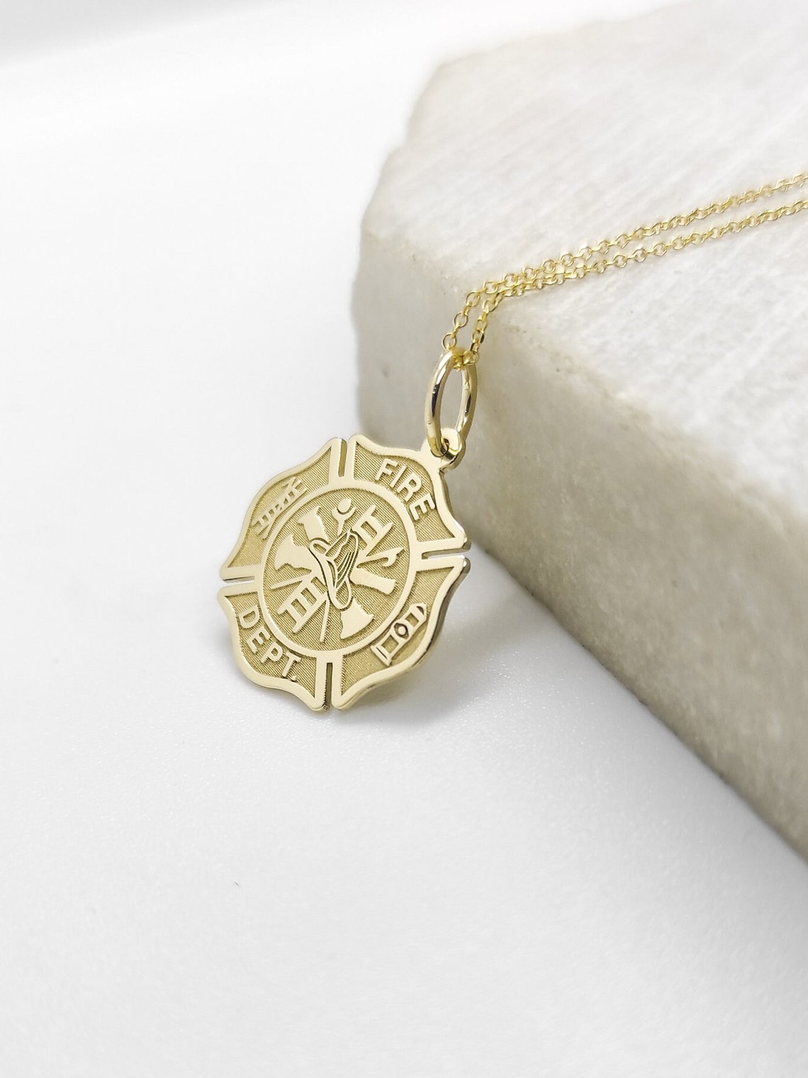 14K Gold Firefighter Pendant Necklace: Custom Fireman Charm - Etsy