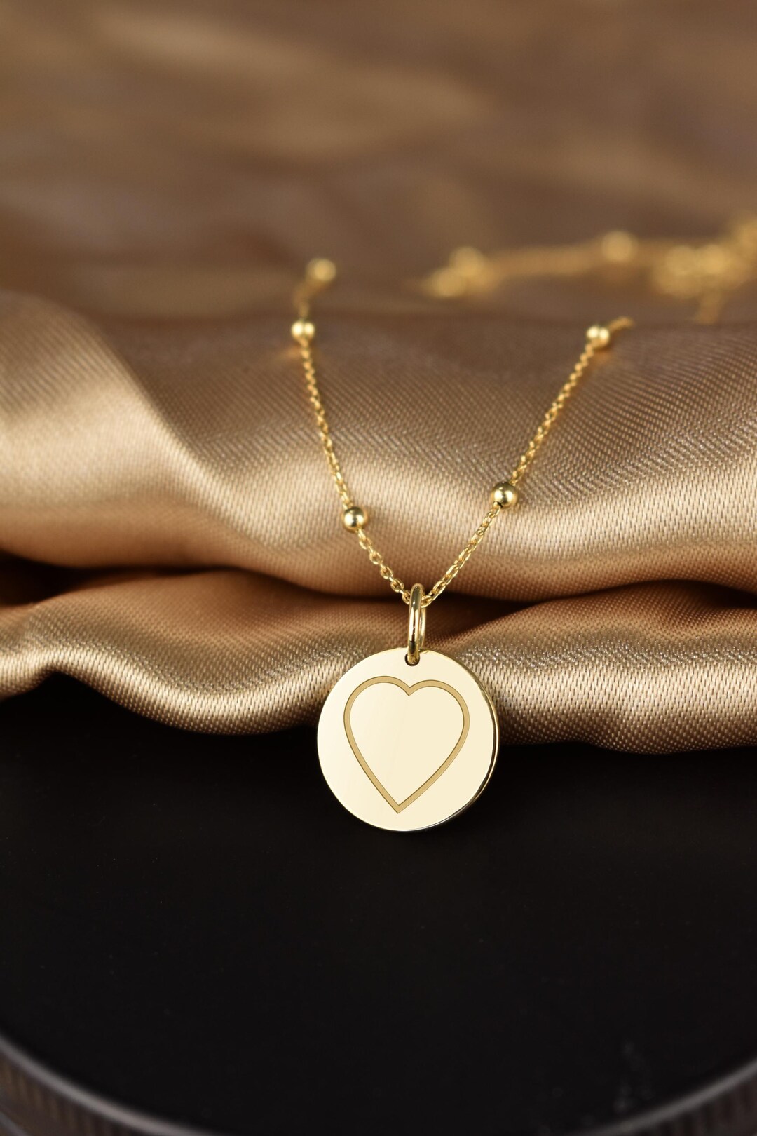14K Solid Gold Akoma Necklace, Adinkra Heart Symbol Pendant, Akan Love ...