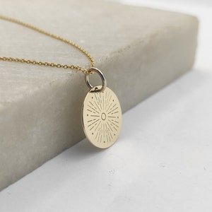 Real 14k Solid Gold Sun Necklace, Personalized Engraved Gold Sun ...