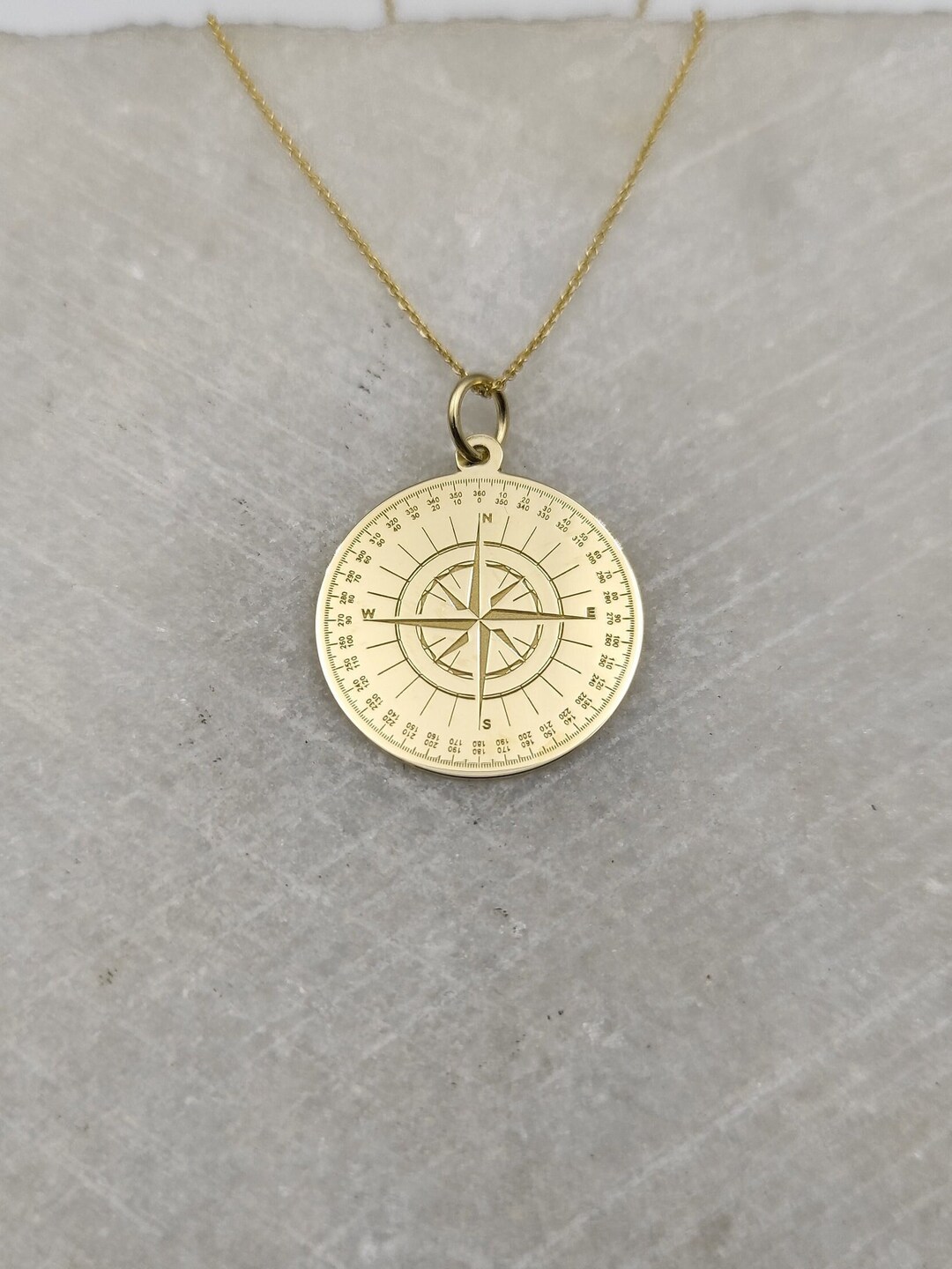 14K Solid Gold Compass Necklace Engraved Compass Jewelry - Etsy