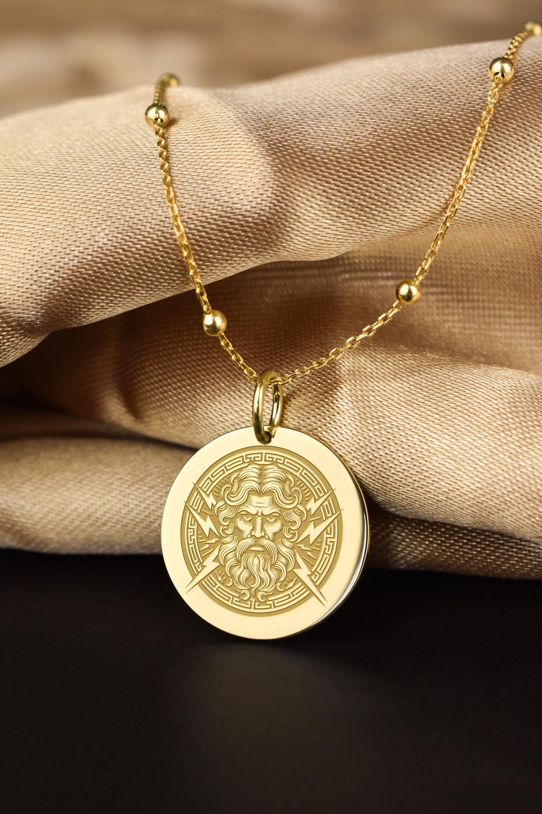 14K Solid Gold Zeus Necklace: Greek Mythology Pendant - Etsy