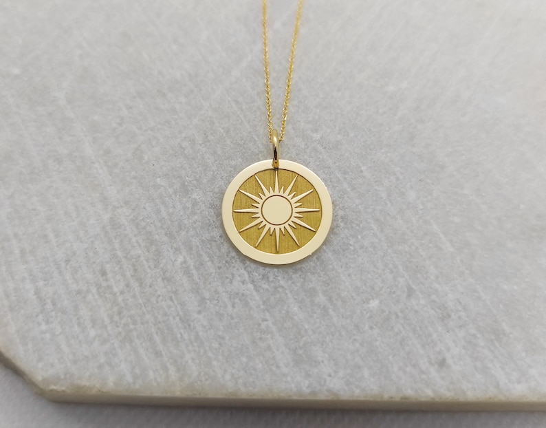 Real 14K Solid Gold Sun Necklace, Personalized Sun Pendant, Gold Coin ...