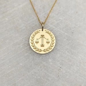 14K Solid Gold Scales of Justice Necklace, Lawyer Pendant, Dainty Scale ...
