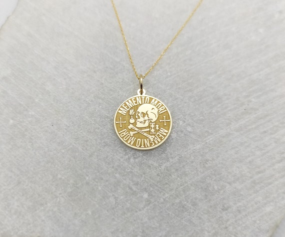 Memento Mori Necklace 14K Solid Gold Pendant Stoic Charm | Etsy