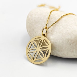 14K Sold Gold Seed of Life Necklace, Gold Sacred Geometry Jewelry ...